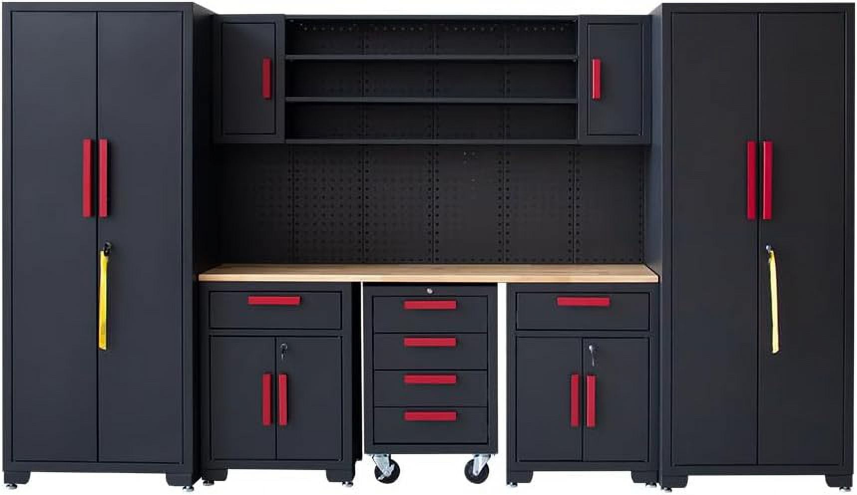 9 Piece Garage Shop Tool Storage Cabinet Set With Pegboard And Wooden Work Top 24 Gauge Steel