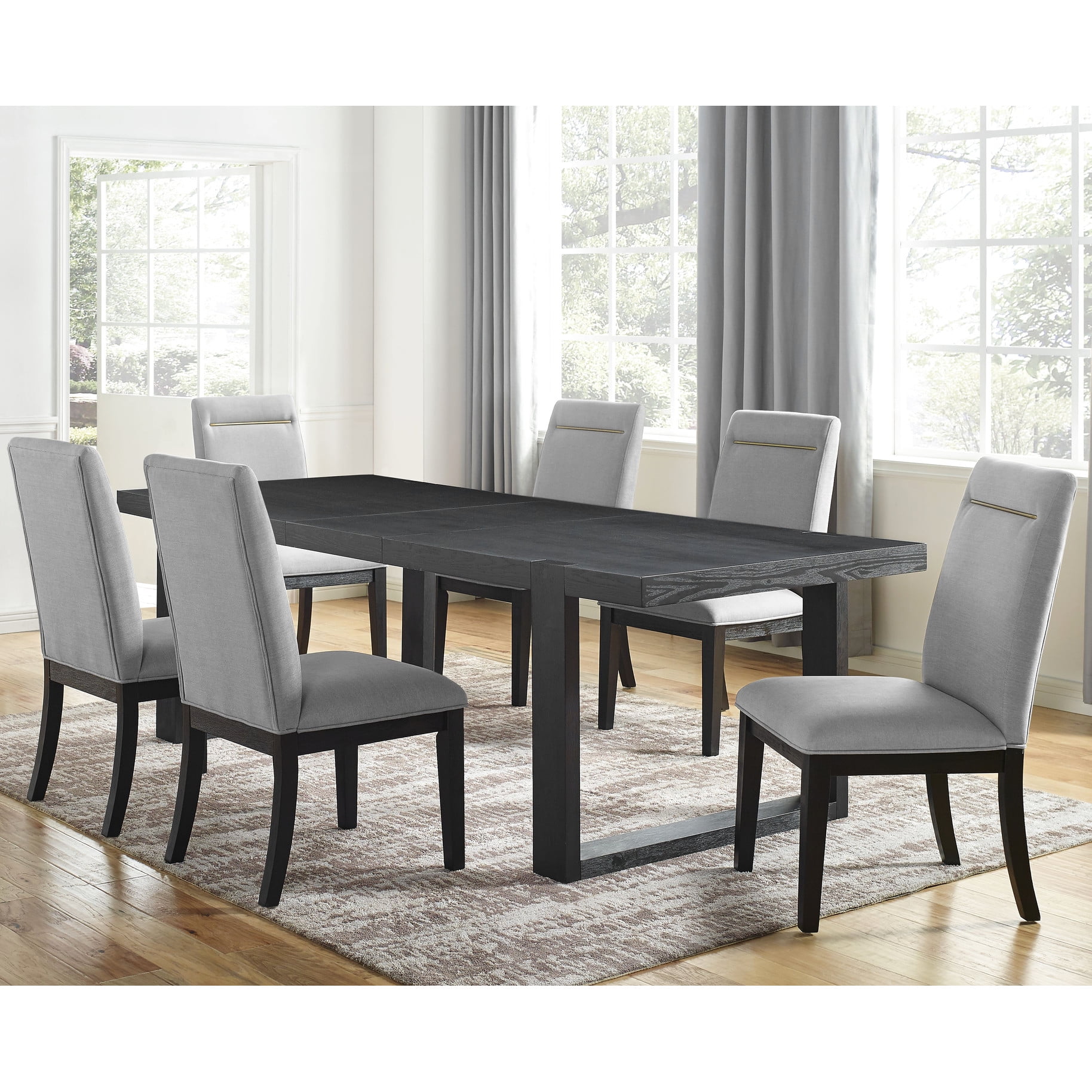 9 Piece Gray Dining - , 77-95 Inch Table & 8 Chairs, Ash Veneers ...