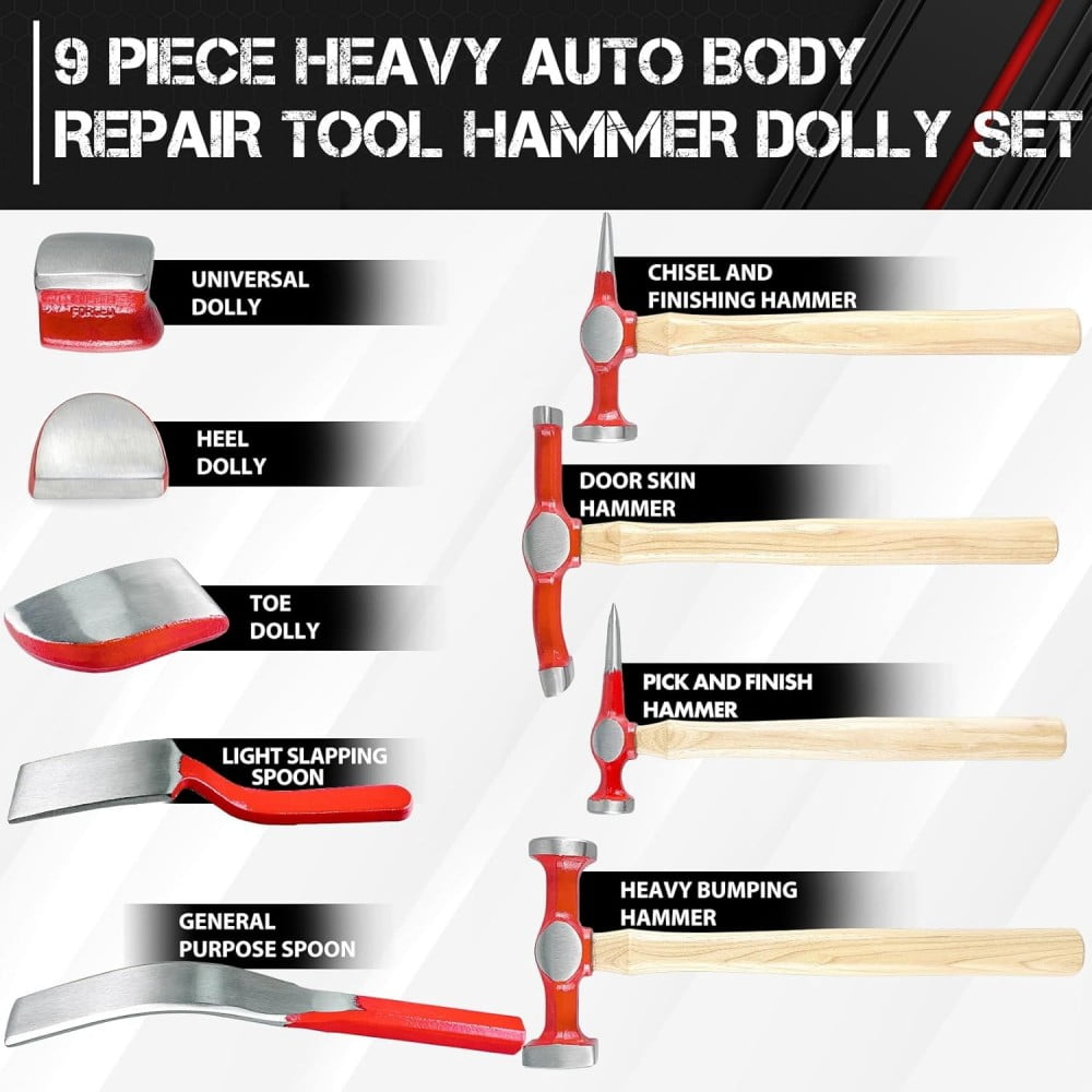 9 Piece Heavy Auto Body Repair Tool Hammer Dolly Set, Car Body Repair ...