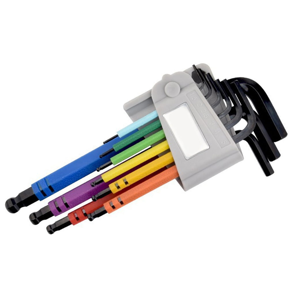 9 Piece Hex Key L Wrench Set with Color Identification and Long Ball ...