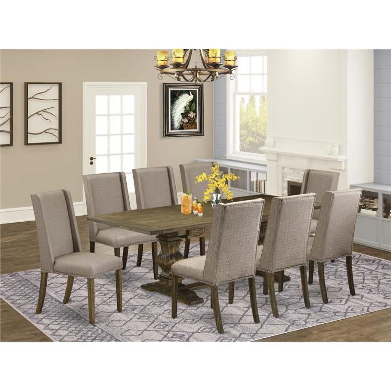 9 Piece Lassale Dinette Set - Distressed Jacobean & Dark Khaki ...