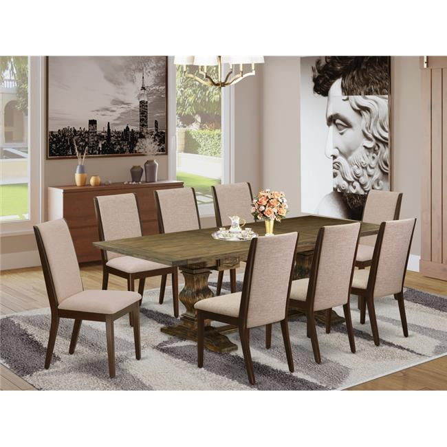 9 Piece Lassale Dinette Set - Distressed Jacobean, Mahogany & Light Tan ...