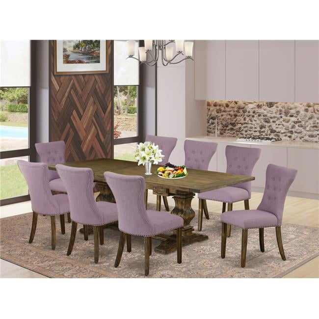 9 Piece Lassale Dining Table Set - Distressed Jacobean, Black & Mineral ...