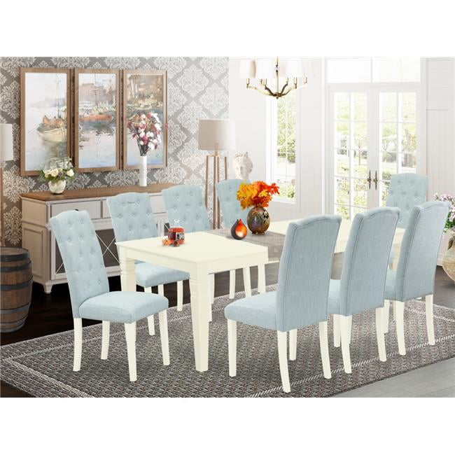 9 Piece Logan Dining Set - Linen White & Baby Blue - Walmart.com