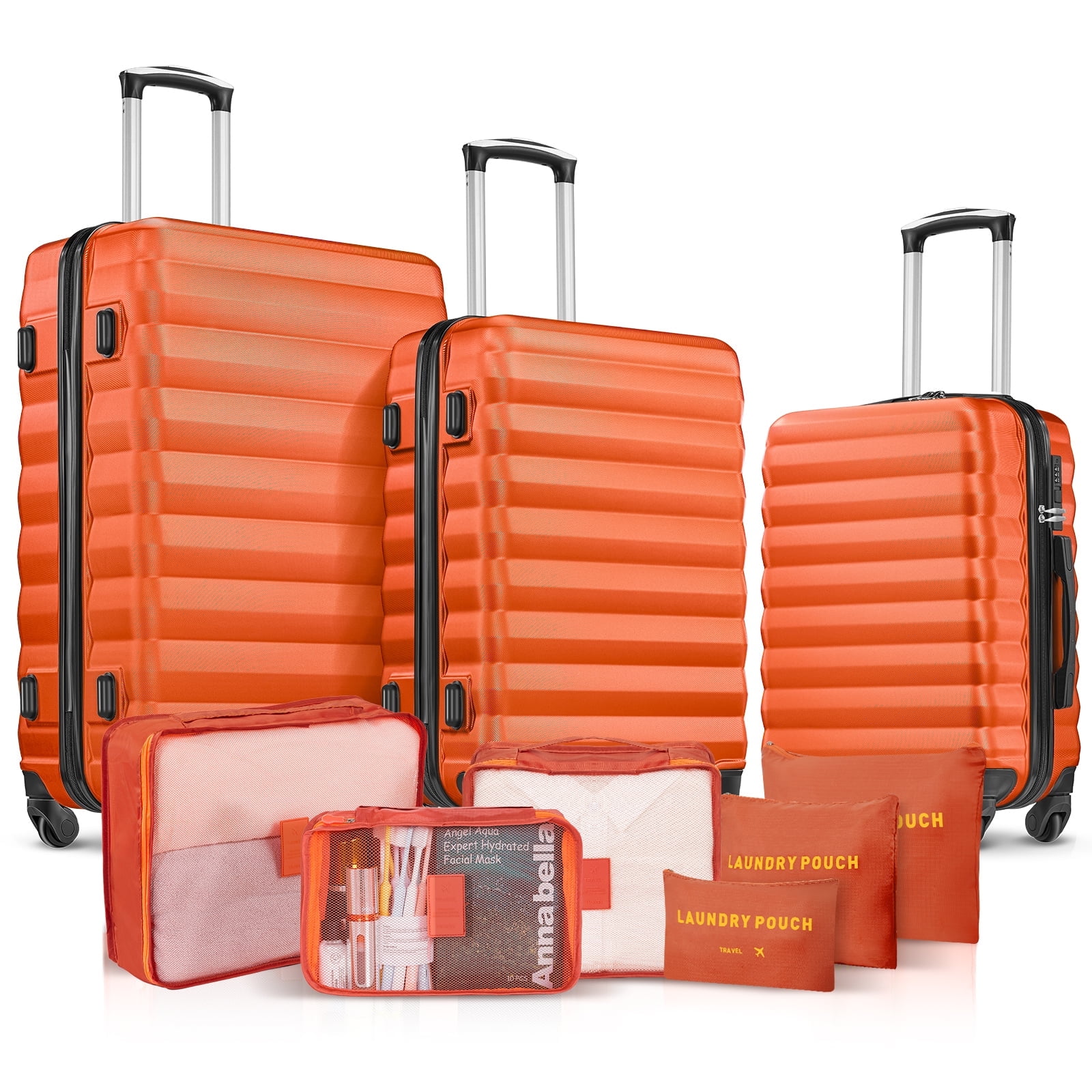 9 Piece Luggage Sets, Hard 20 24 28 inch Luggage with 6 Pieces Organize ...