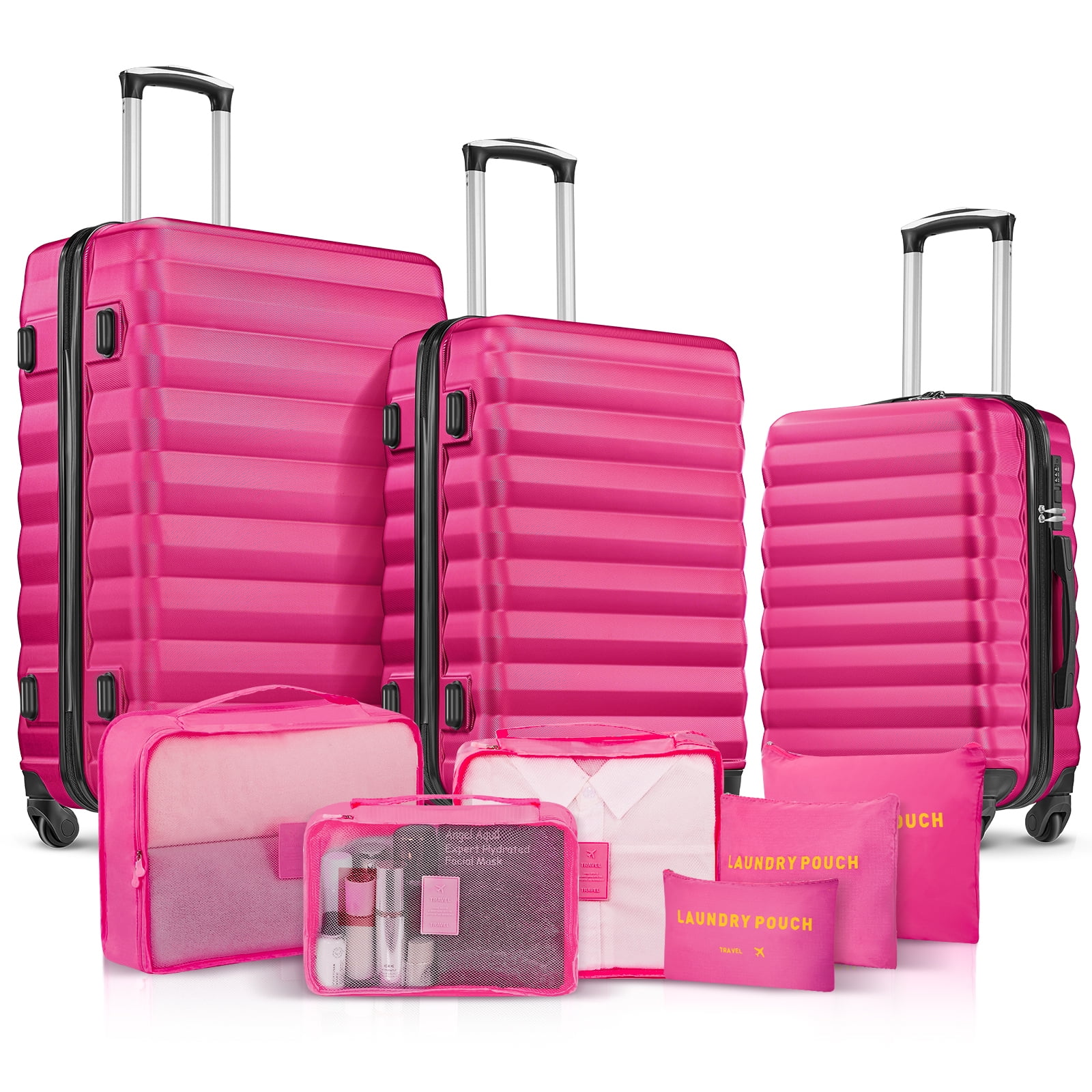 9 Piece Luggage Sets, Hard 20 24 28 inch Luggage with 6 Pieces Organize ...