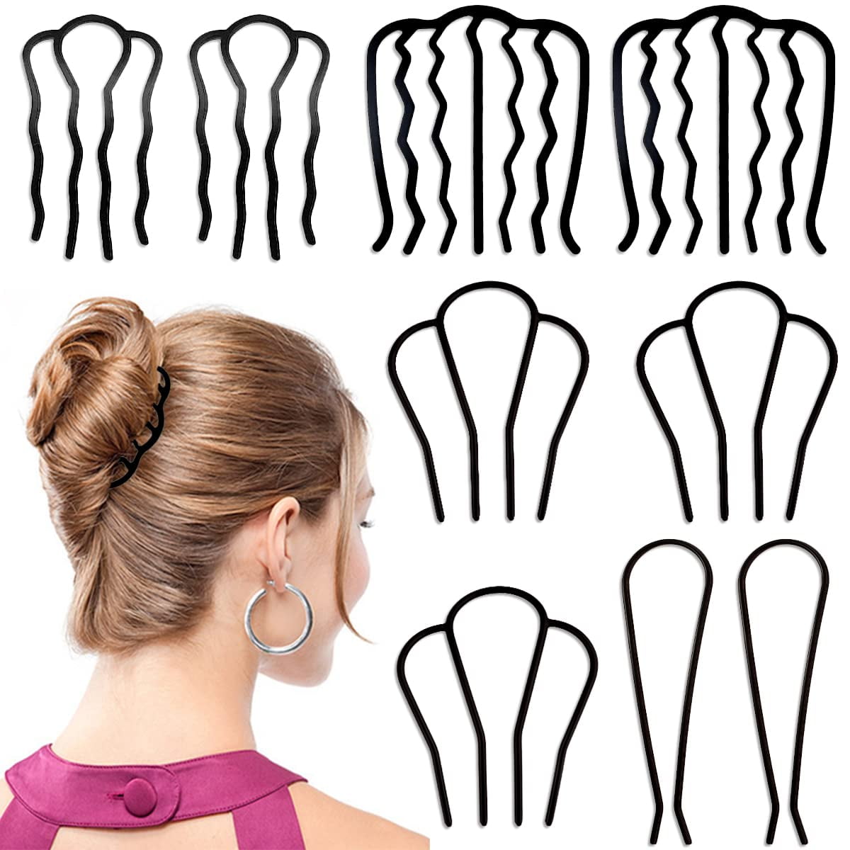 9 Piece Metal Hair Side Combs Hair Pins Hair Fork Stick for Updo Bun, U ...