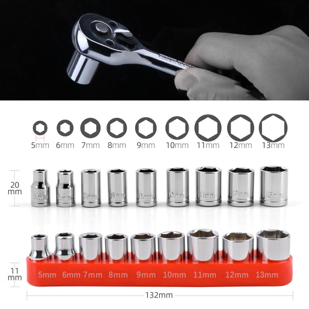 9-Piece Metric Socket Wrench Set,1/4 Drive,5-13mm Hex Bit,Carbon Steel ...
