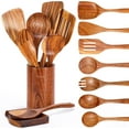 9 Piece Natural Teak Wooden Kitchen Utensil Set with Spoon Rest ...