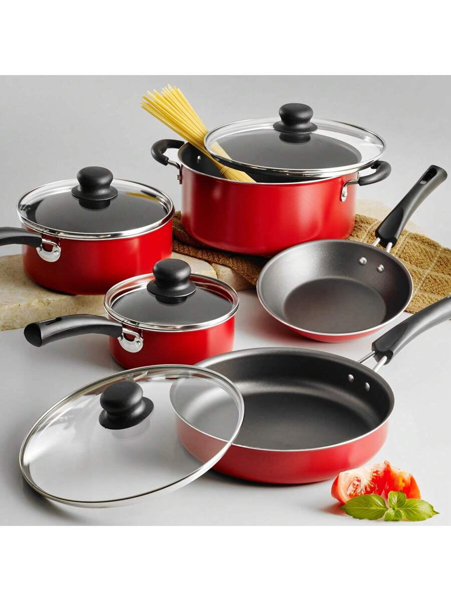 9-Piece Non-Stick Cookware Set, Red,Red - Walmart.com