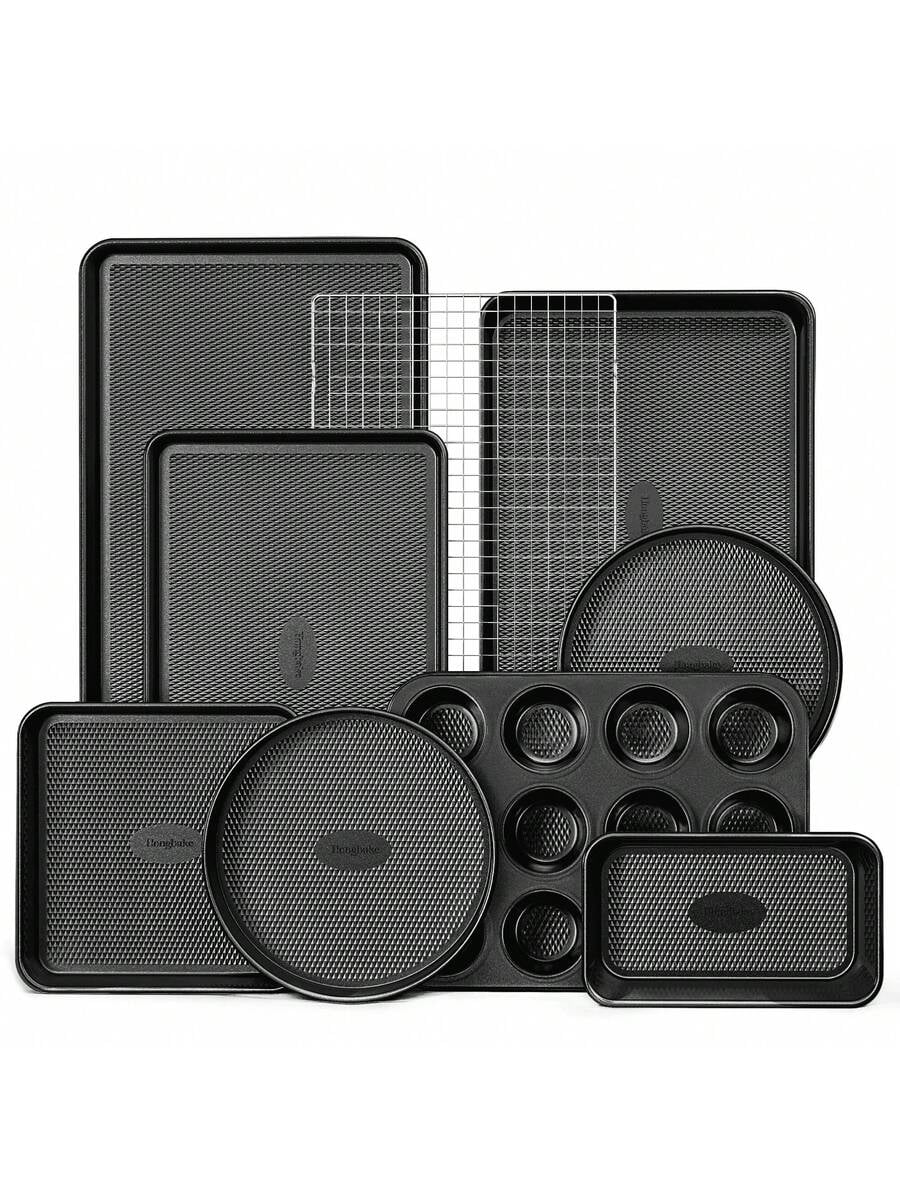 9-Piece Nonstick Bakeware Set, Stackable Diamond Texture Includes ...
