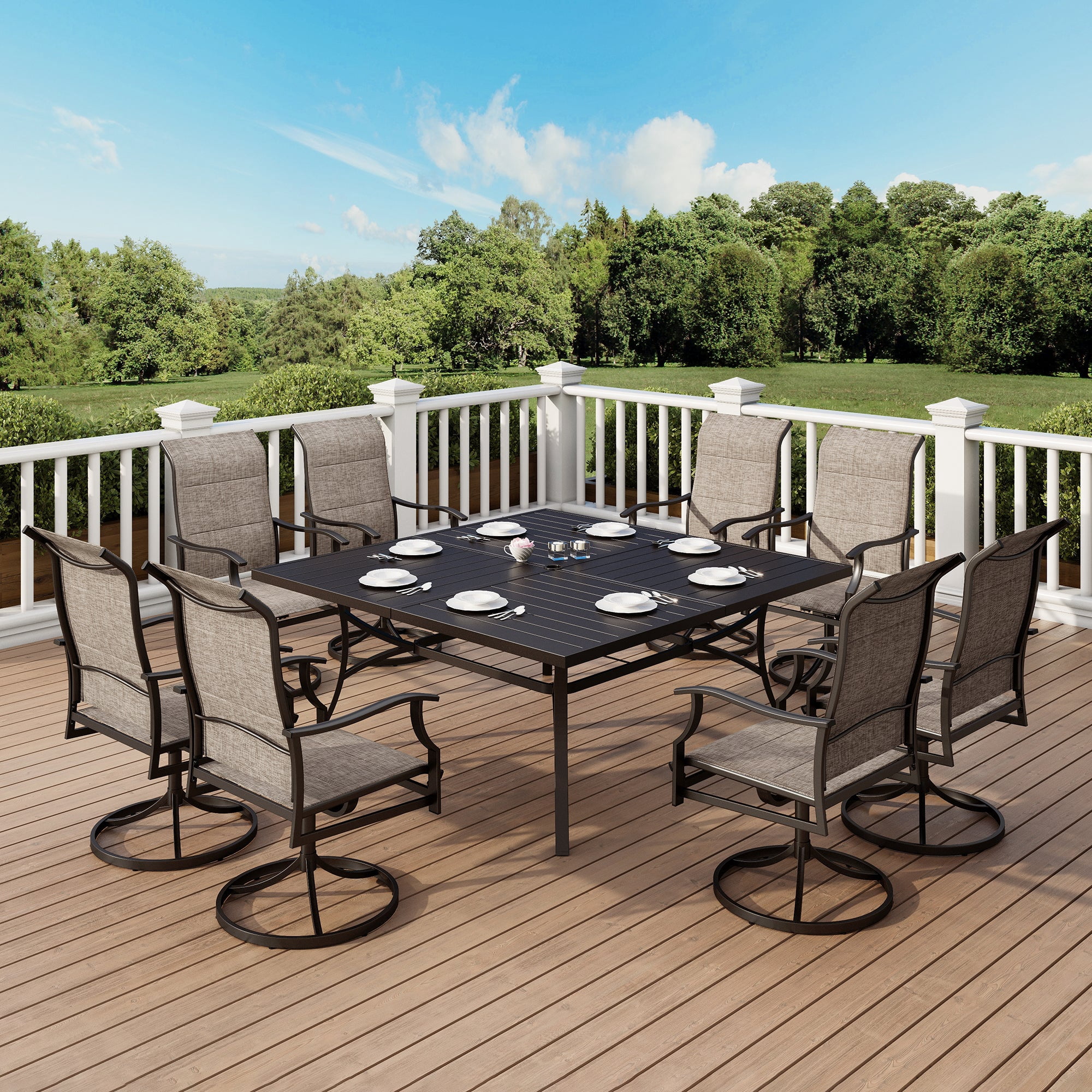 9-Piece Outdoor Patio Dining Set with Large Square Metal Steel Table ...