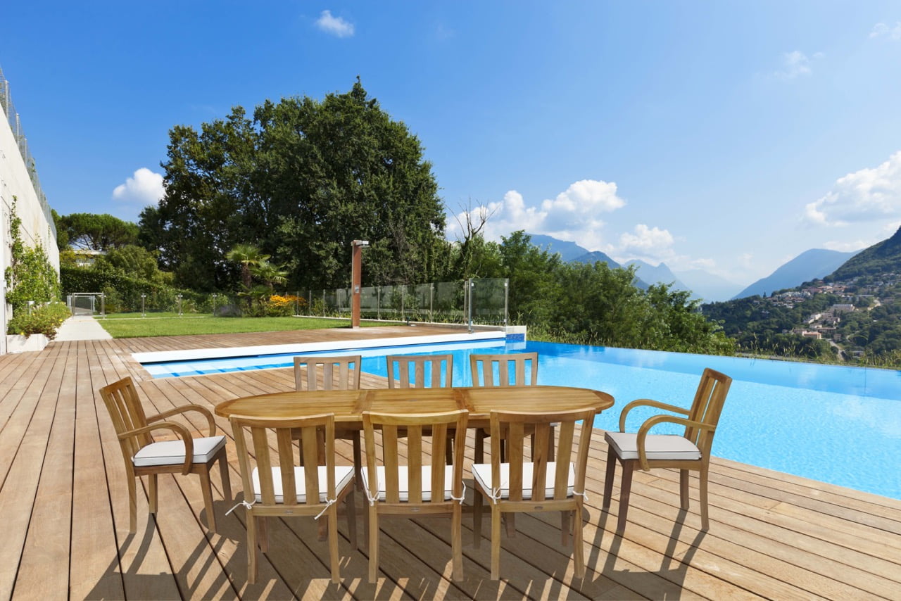 9 Piece Oval Teak Wood Boston Outdoor Patio Dining Set With Cushions, A ...
