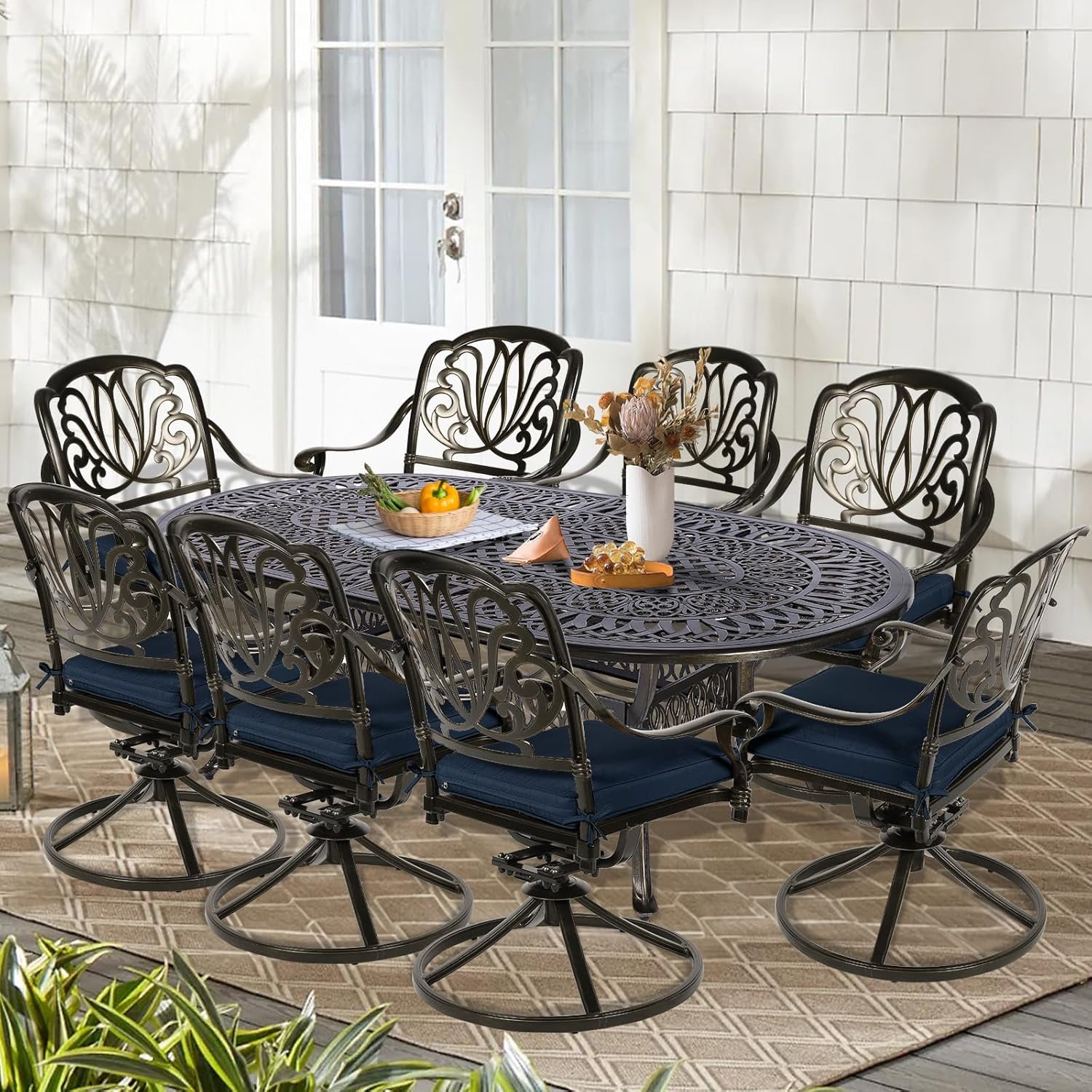 9-Piece Patio Cast Aluminum Dining Set, Outdoor Dining Furniture Set ...