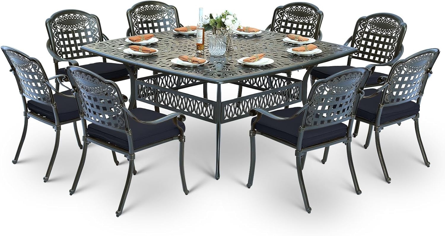 9-Piece Patio Cast Aluminum Dining Set, Outdoor Table and Chairs Set ...