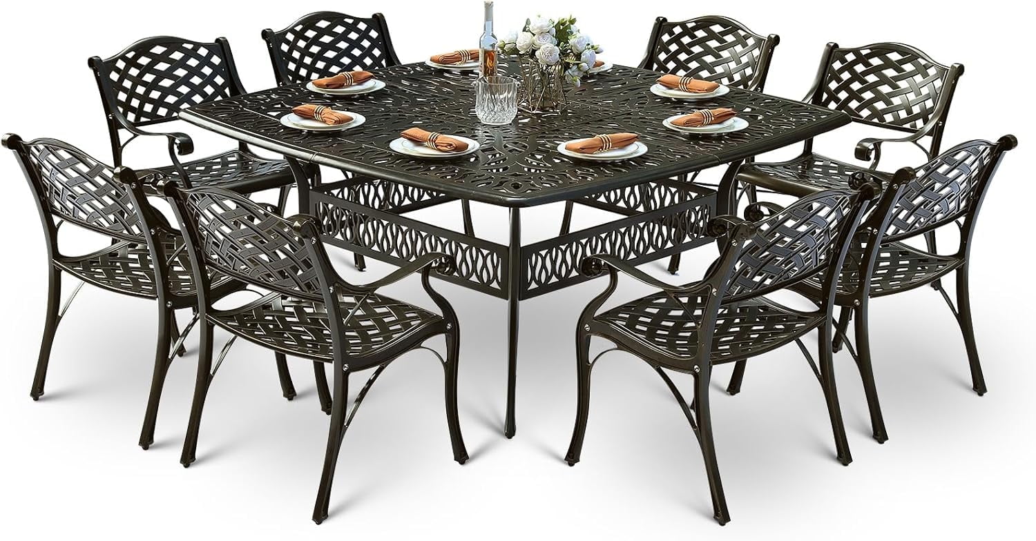 9-Piece Patio Cast Aluminum Dining Set, Outdoor Table and Chairs Set ...