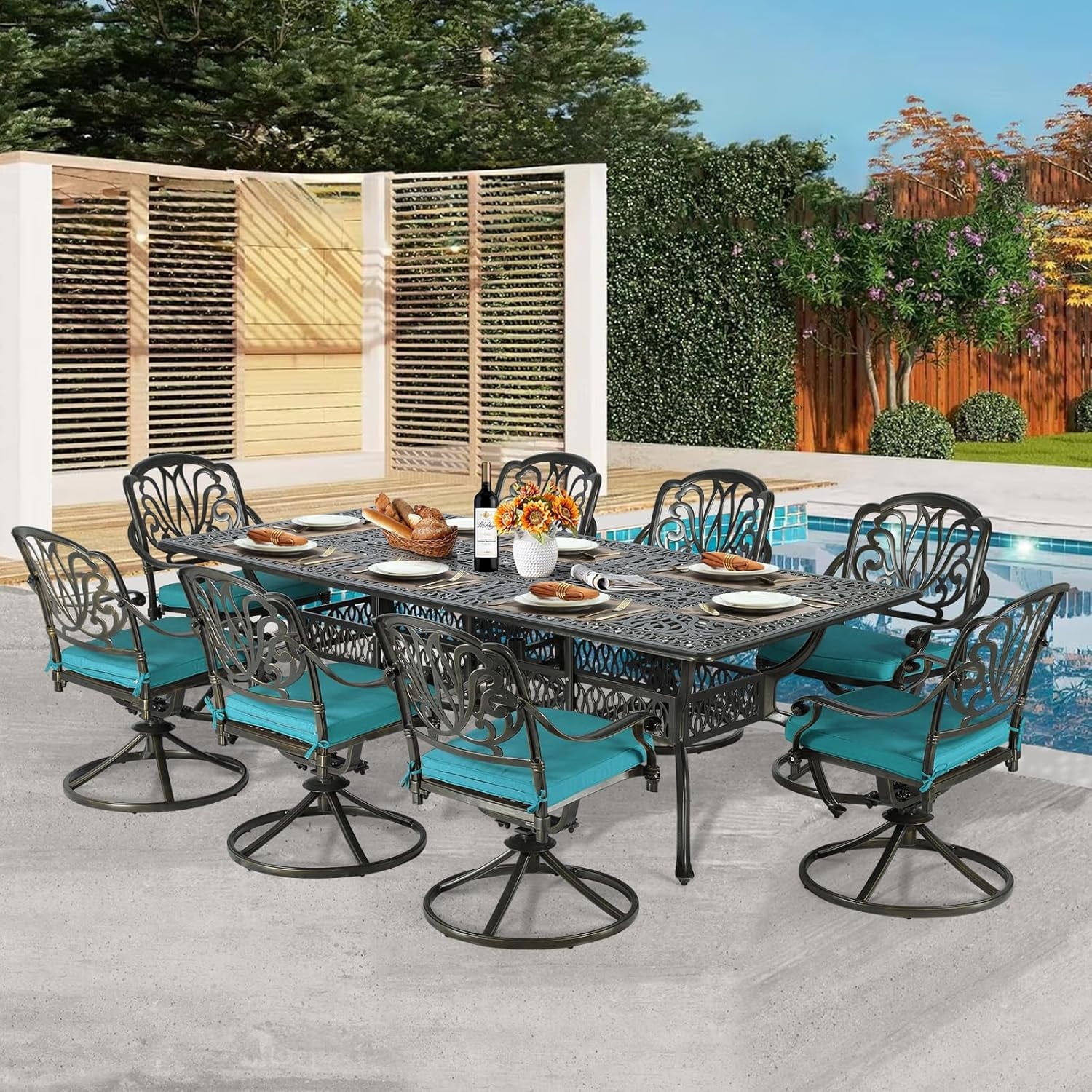 9-Piece Patio Dining Set for 8, All Weather Cast Aluminum Outdoor ...