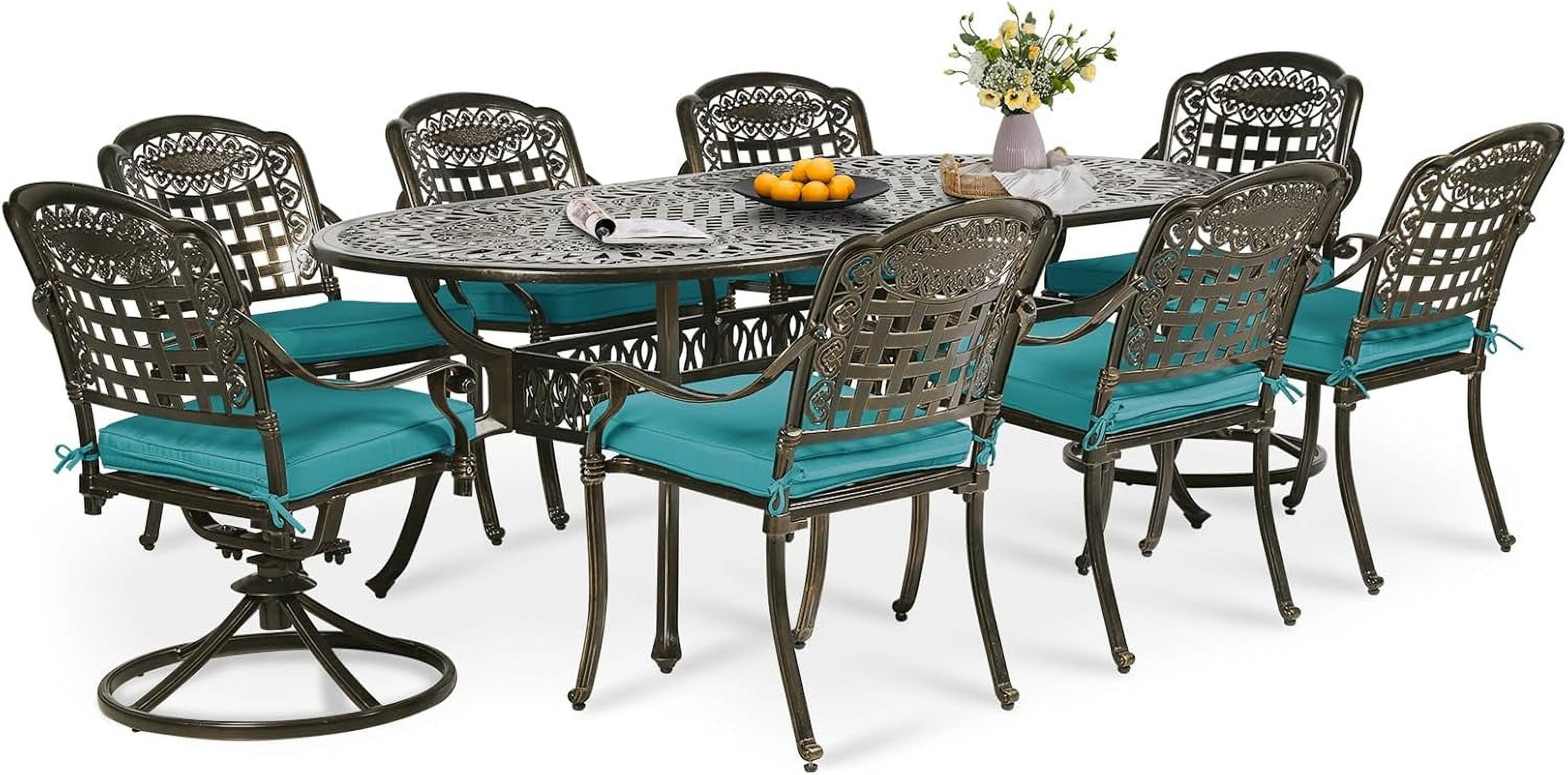 9-Piece Patio Dining Set, Outdoor Patio Table and Chair Set of 84” Oval ...