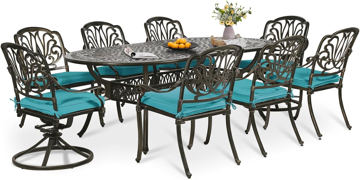 9-Piece Patio Dining Set, Outdoor Patio Table and Chair Set of 84” Oval ...