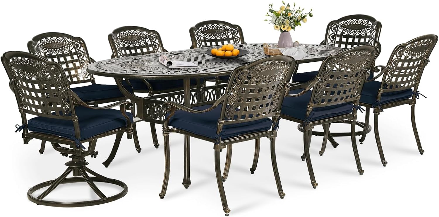 9-Piece Patio Dining Set, Outdoor Patio Table and Chair Set of 84” Oval ...