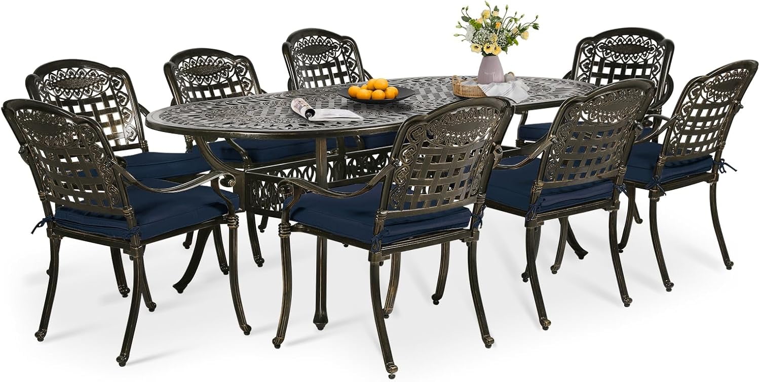 9-Piece Patio Dining Set, Outdoor Patio Table and Chair Set of 84” Oval ...