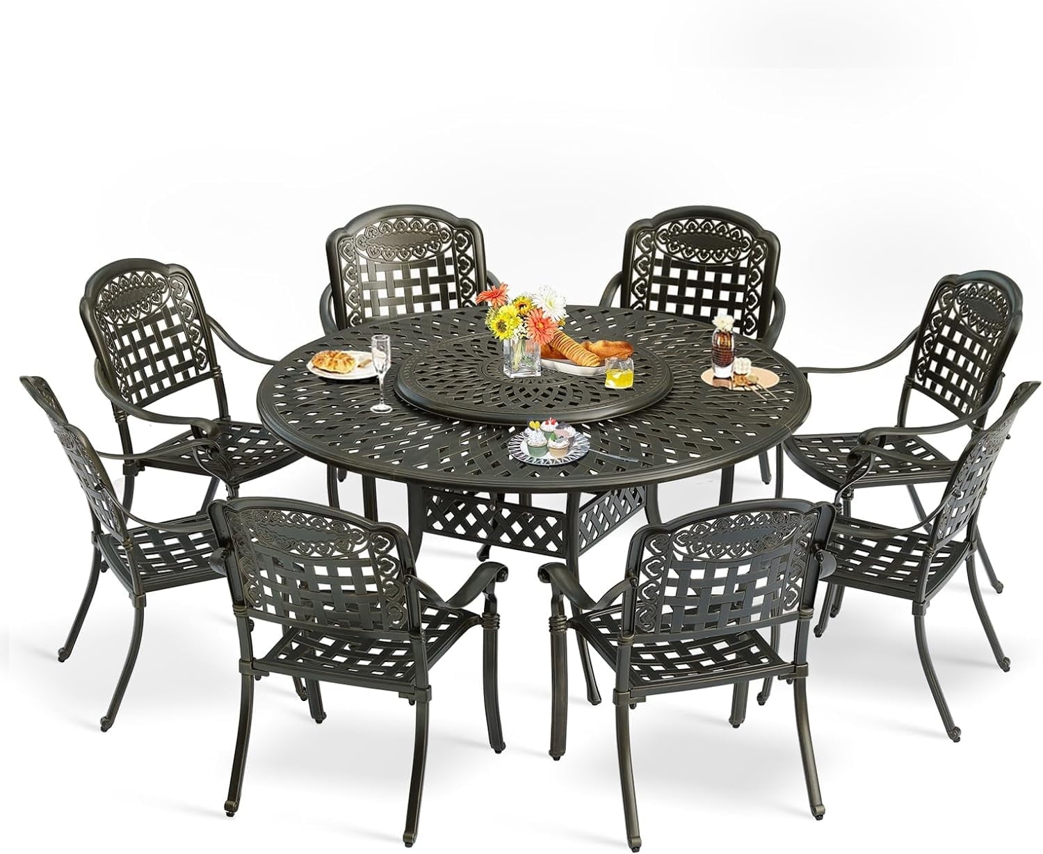 9-Piece Patio Furniture Dining Set, All Weather Cast Aluminum Outdoor ...