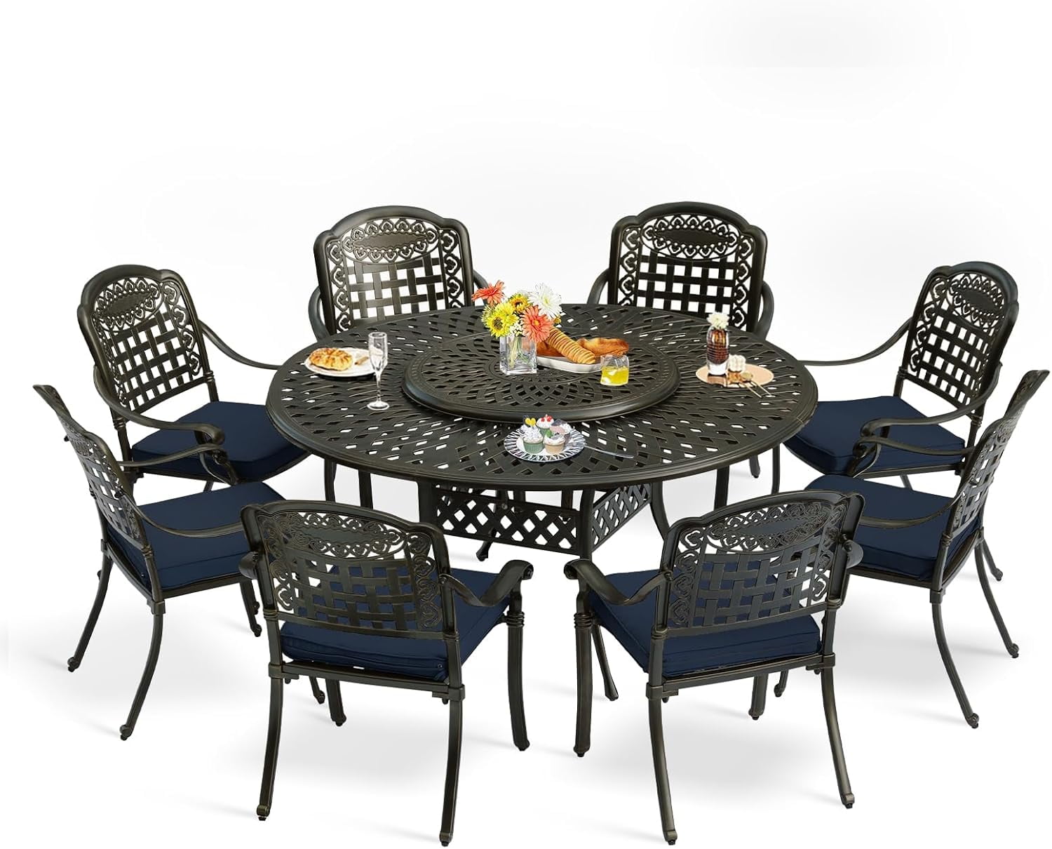 9-Piece Patio Furniture Dining Set, All Weather Cast Aluminum Outdoor ...