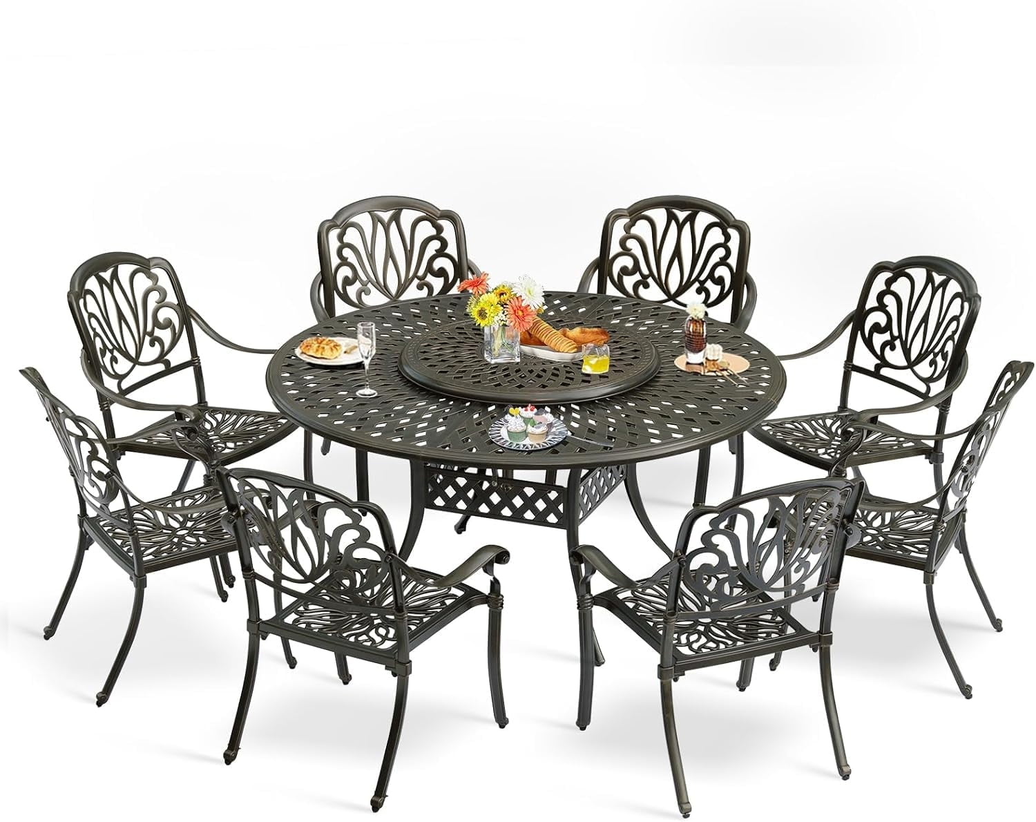 9-Piece Patio Furniture Dining Set, All Weather Cast Aluminum Outdoor ...