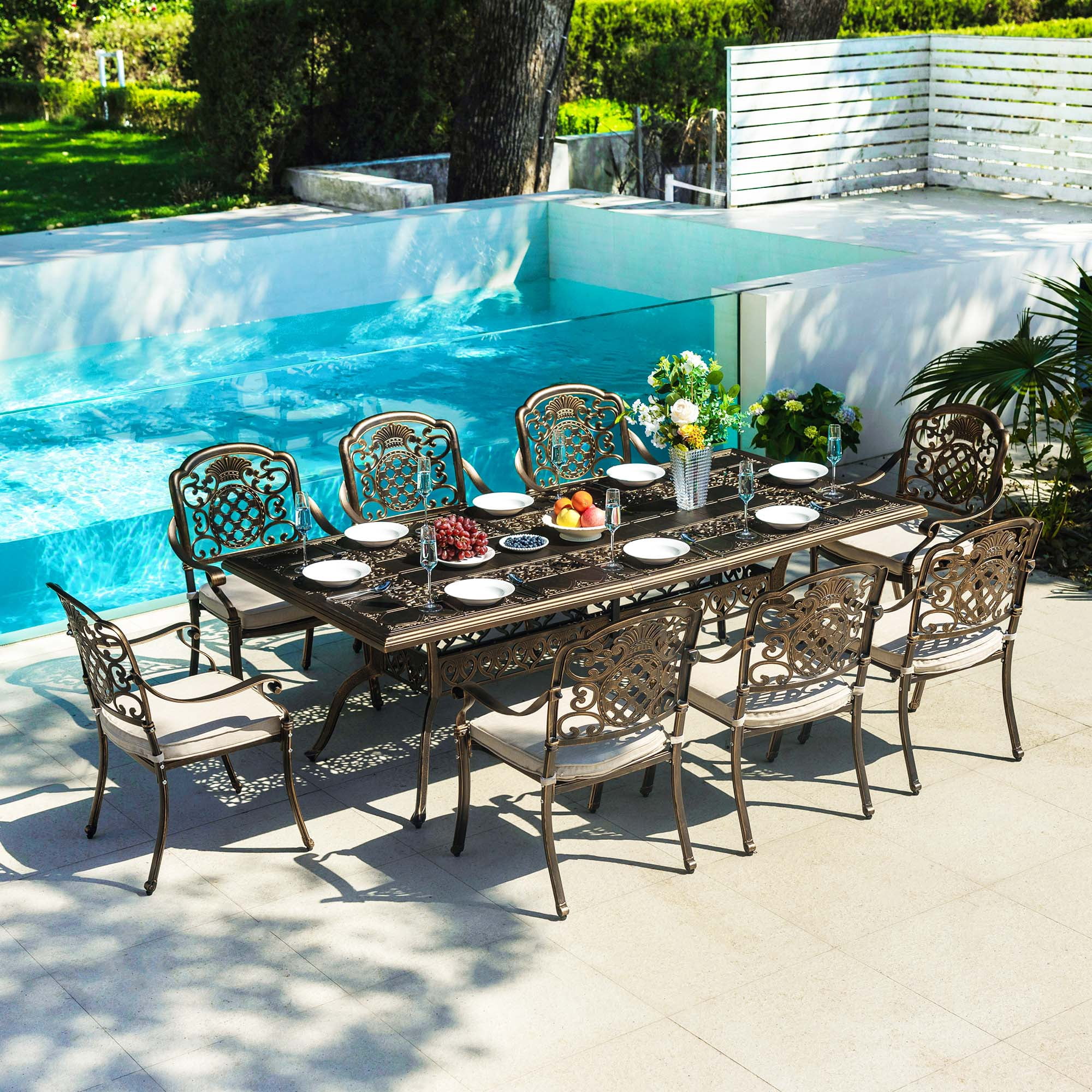 9-Piece Patio Furniture Dining Set, All-Weather Cast Aluminum Outdoor ...