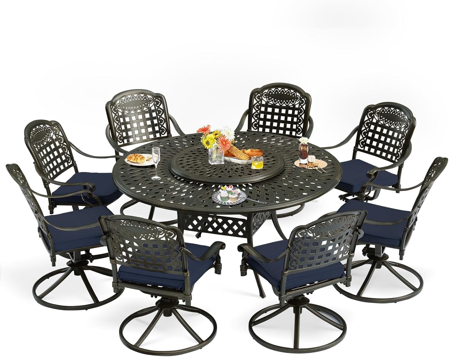 9-Piece Patio Furniture Dining Set, Cast Aluminum Outdoor Conversation ...
