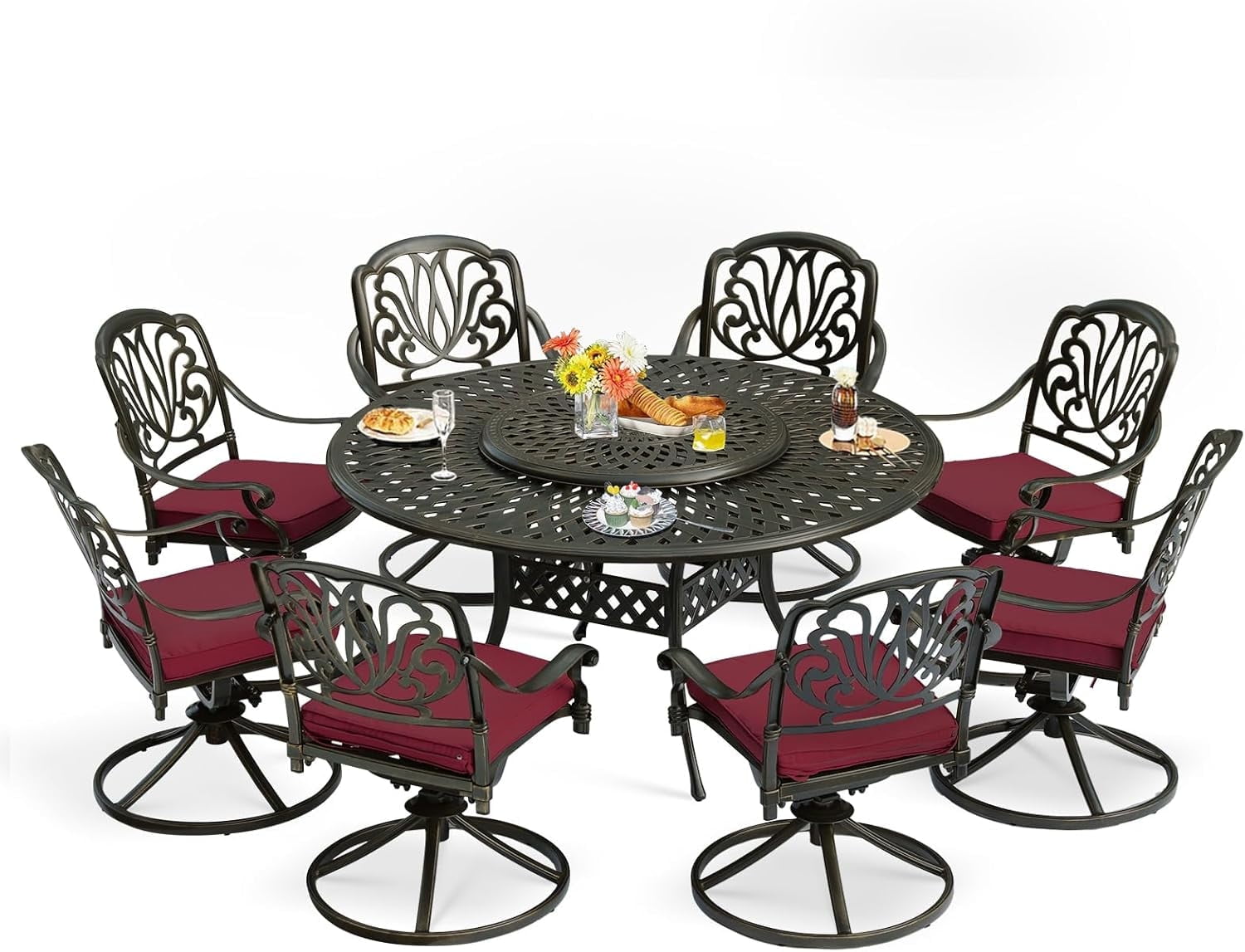 9-Piece Patio Furniture Dining Set, Cast Aluminum Outdoor Conversation ...