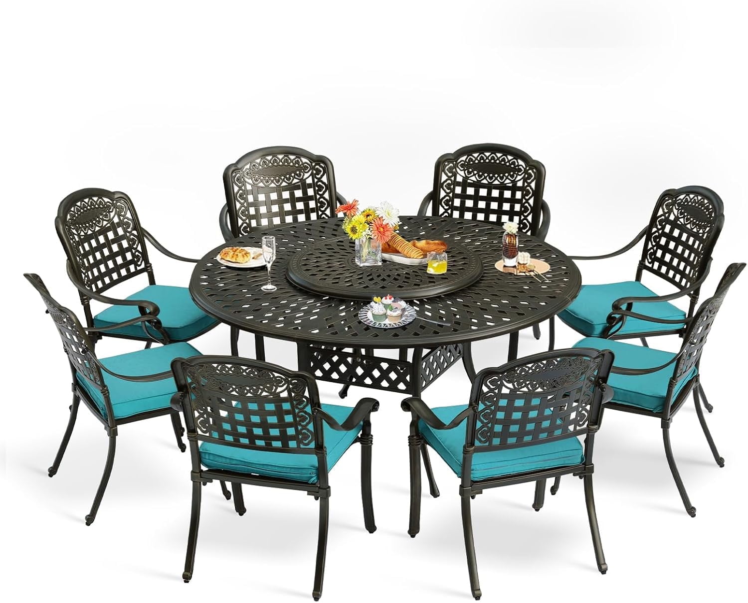 9-Piece Patio Furniture Dining Set, All Weather Cast Aluminum Outdoor ...