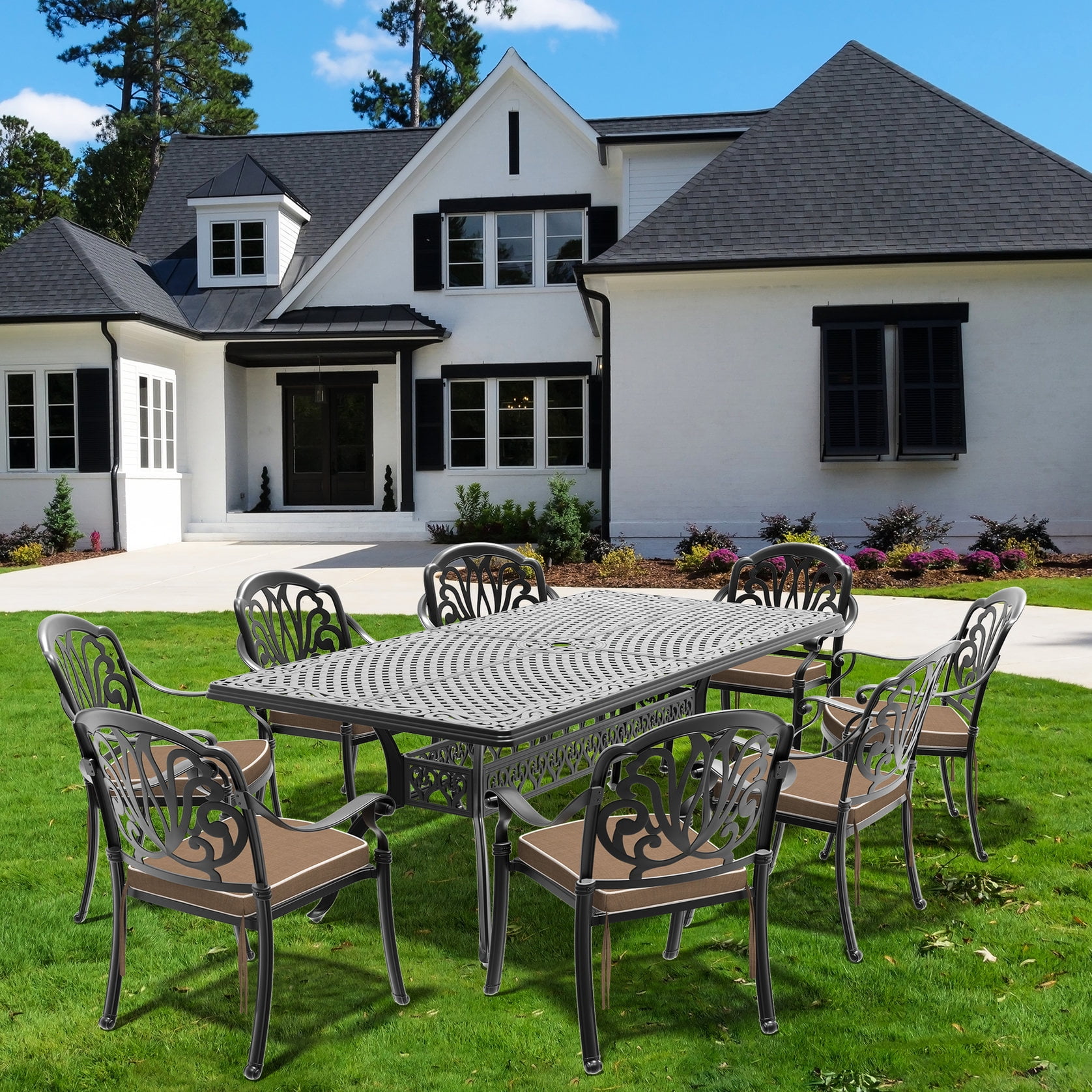 9-Piece Patio Set in Black Aluminum | UV-Resistant, Human-Body Fit ...