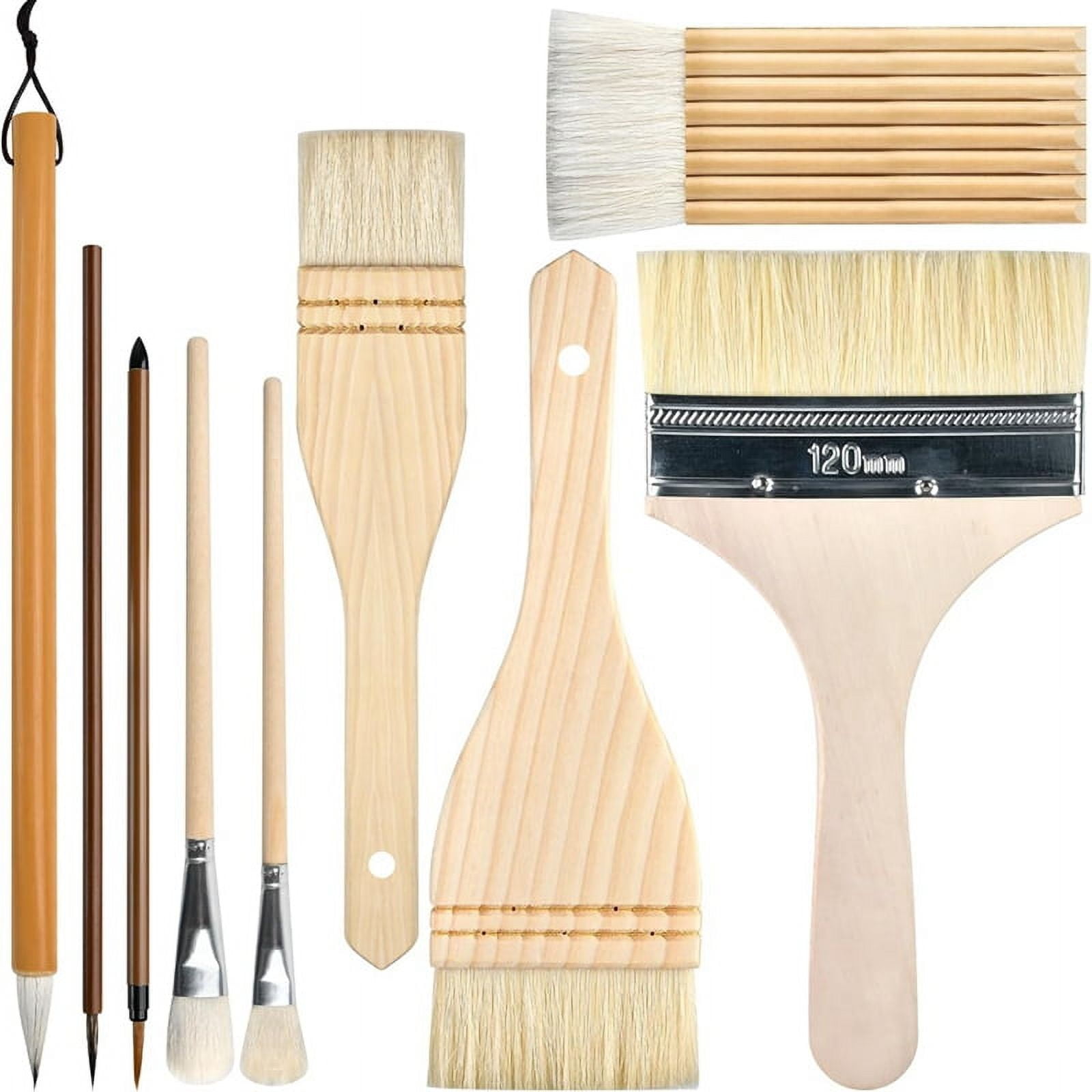 9 Piece Pottery Glaze Brush Set, Wooden Long Handle Glaze Brushes of ...