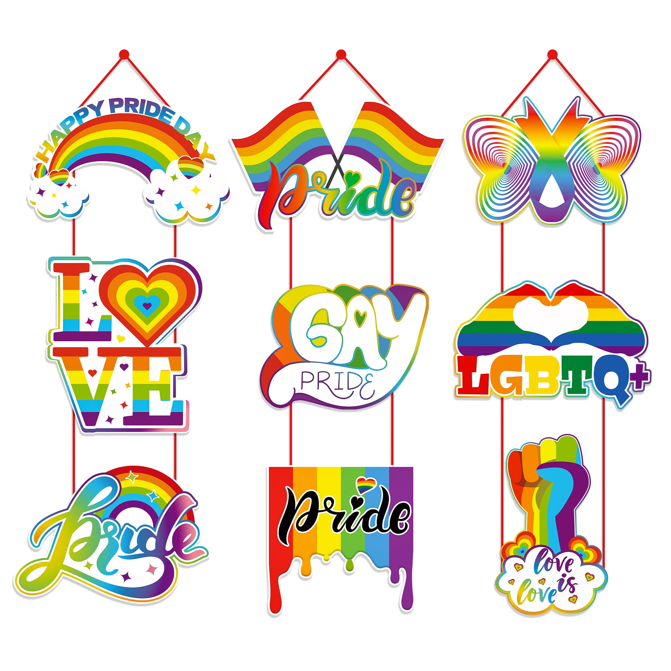 9-Piece Pride Month Rainbow Hanging Decorations – LGBTQ+ Party & Parade ...