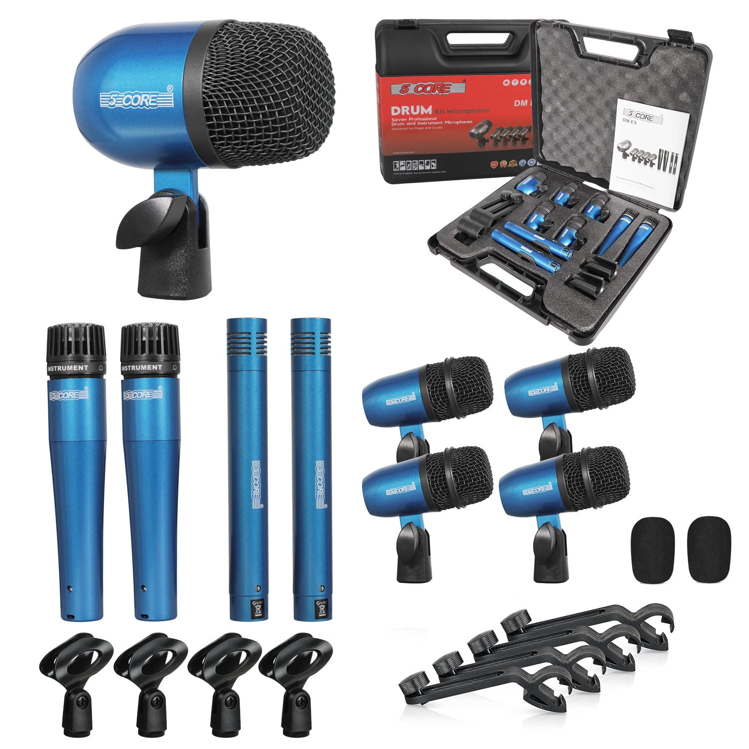9-Piece Professional Drum Microphone Kit with Carry Case, All-Metal ...