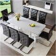 9-Piece Rectangular Dining Set, White Faux Marble Table & 8 Black PVC ...