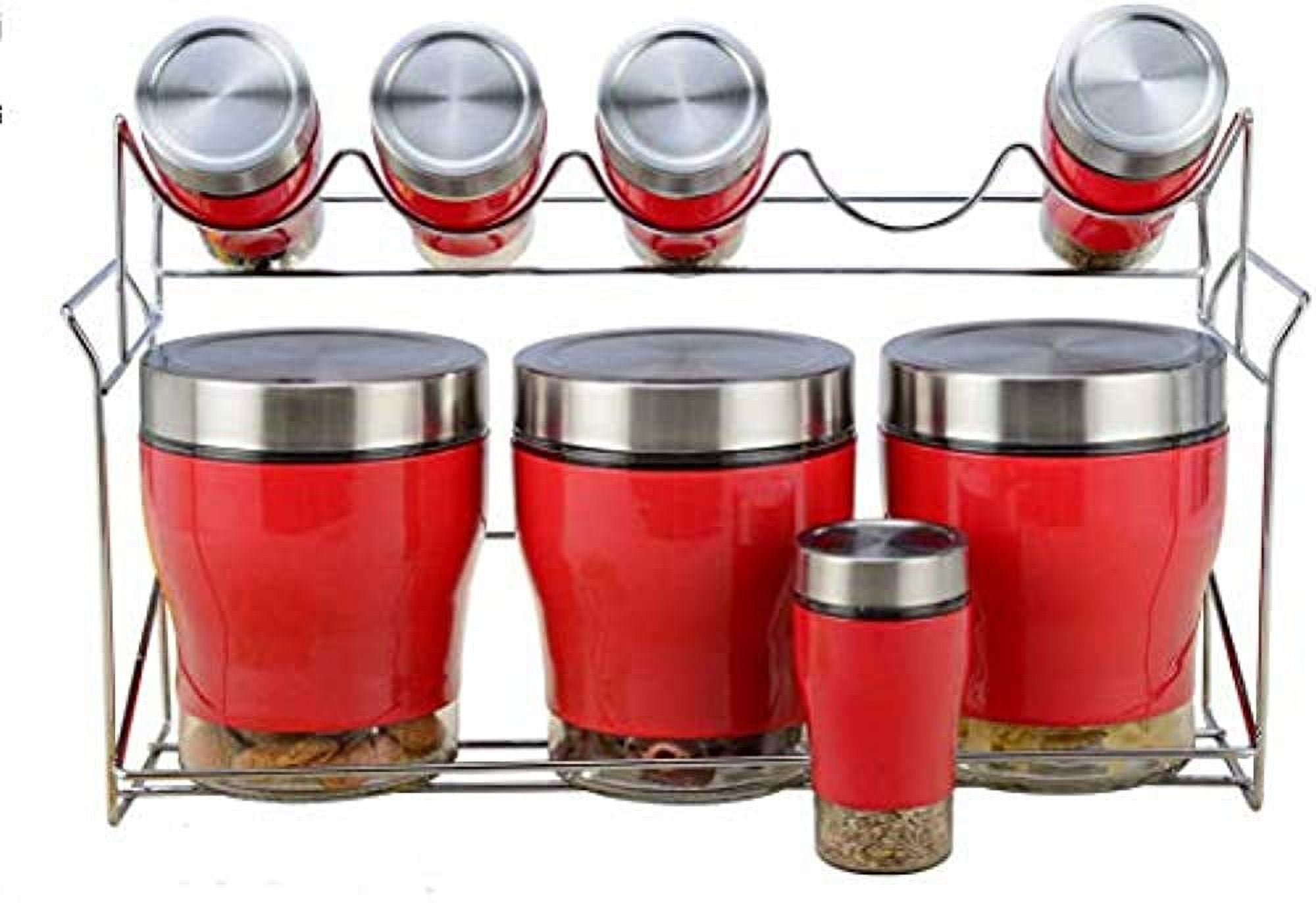 9 Piece Red Kitchen Counter Storage and Spice Rack Jar Set - Walmart.com