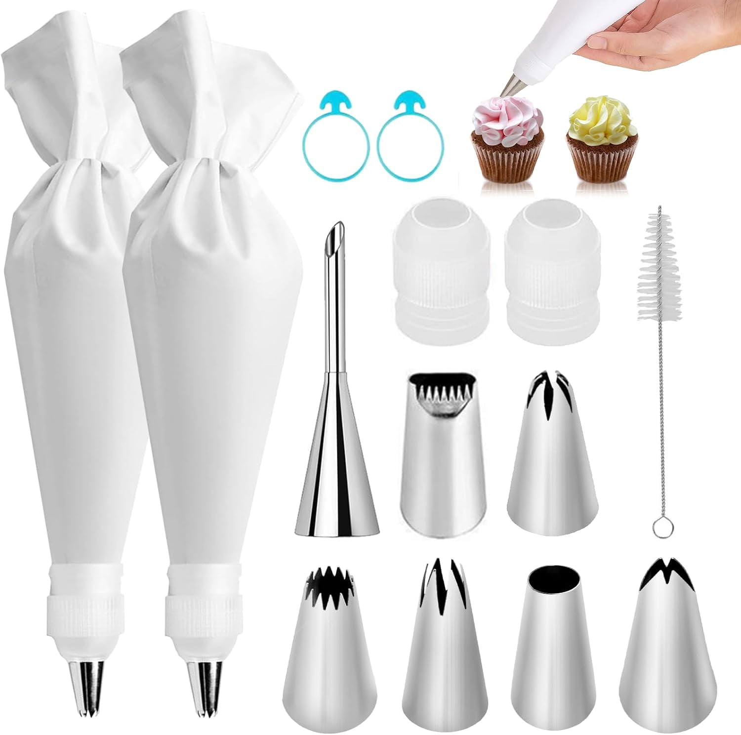 9-Piece Reusable Piping Bags and Tips Set-16inch Cotton Baking Kit with ...