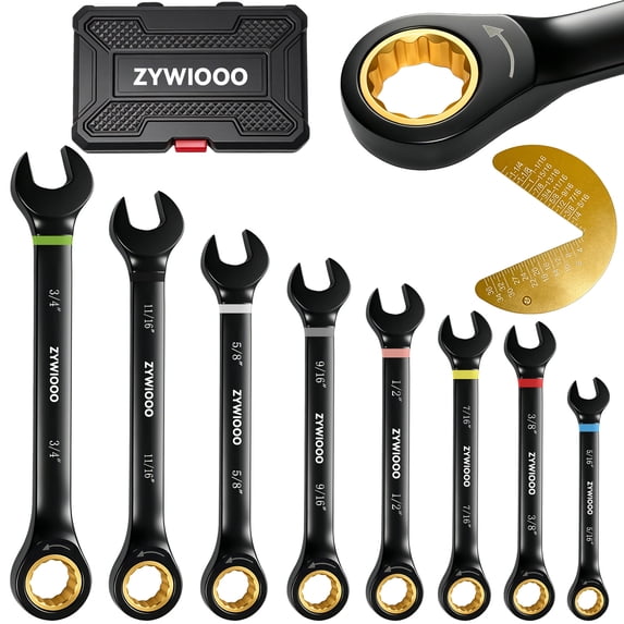 9 Piece SAE Ratcheting Combination Wrench Set Heavy Duty Metric ...