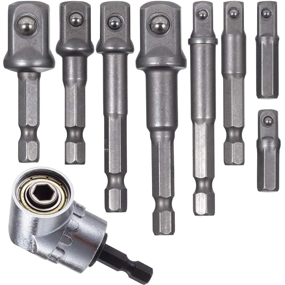 9 Piece Socket Adapter Impact Hex Shank Drill Bits Bar Set And Right ...