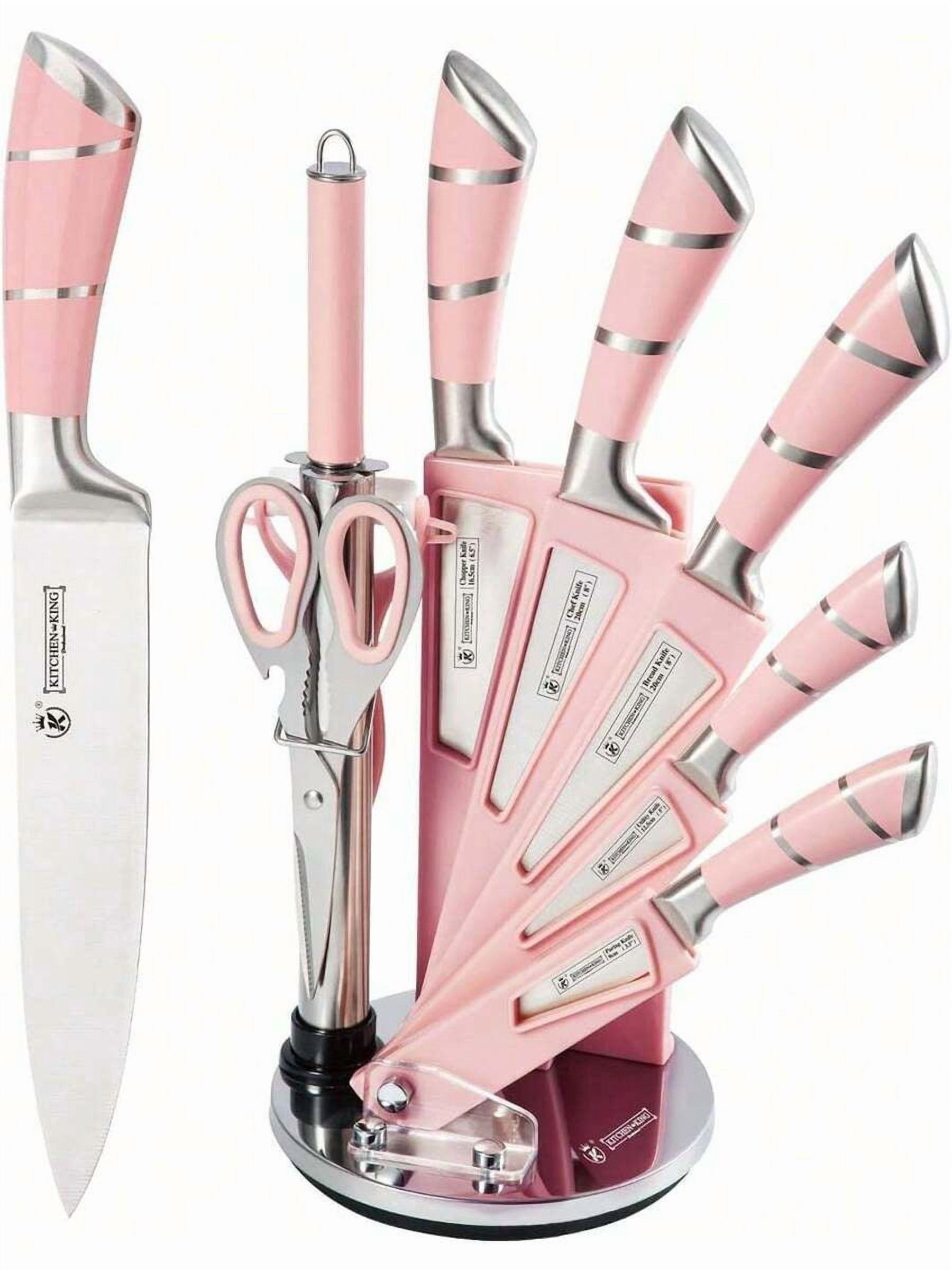 9-Piece Stainless Steel Knife Set with Non-Stick Coated Blades, Wooden ...