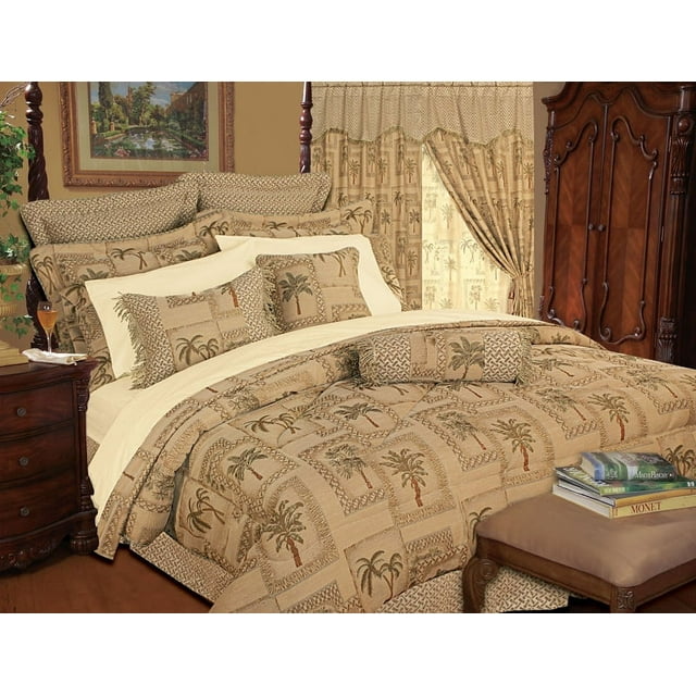 Tropical Print 9-Piece Tapestry Palm Bedding Comforter Set - Walmart.com