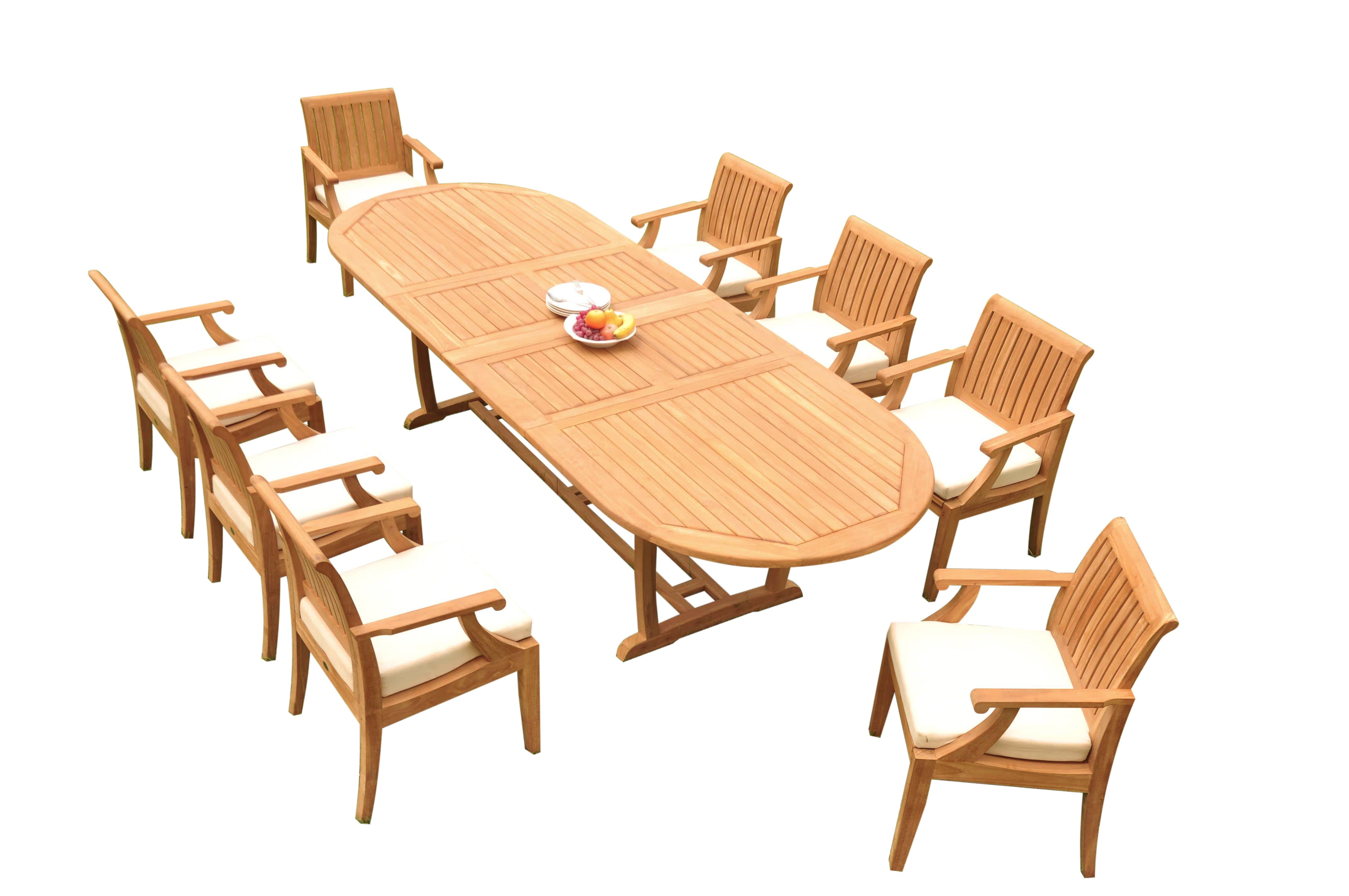 9-Piece Teak Dining Set: 117" Oval Extendable Table + 8 Lagos Arm ...