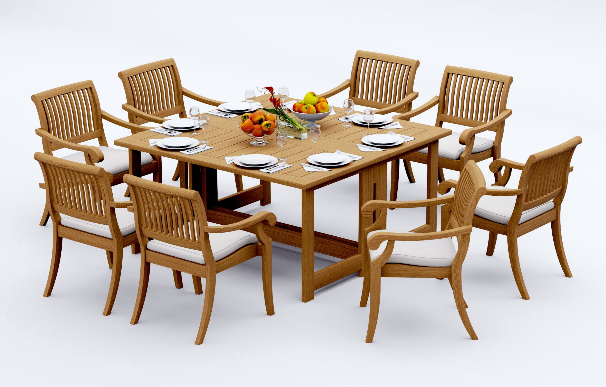 9-Piece Teak Dining Set: 60" Butterfly Folding Table + 8 Arbor Stacking ...