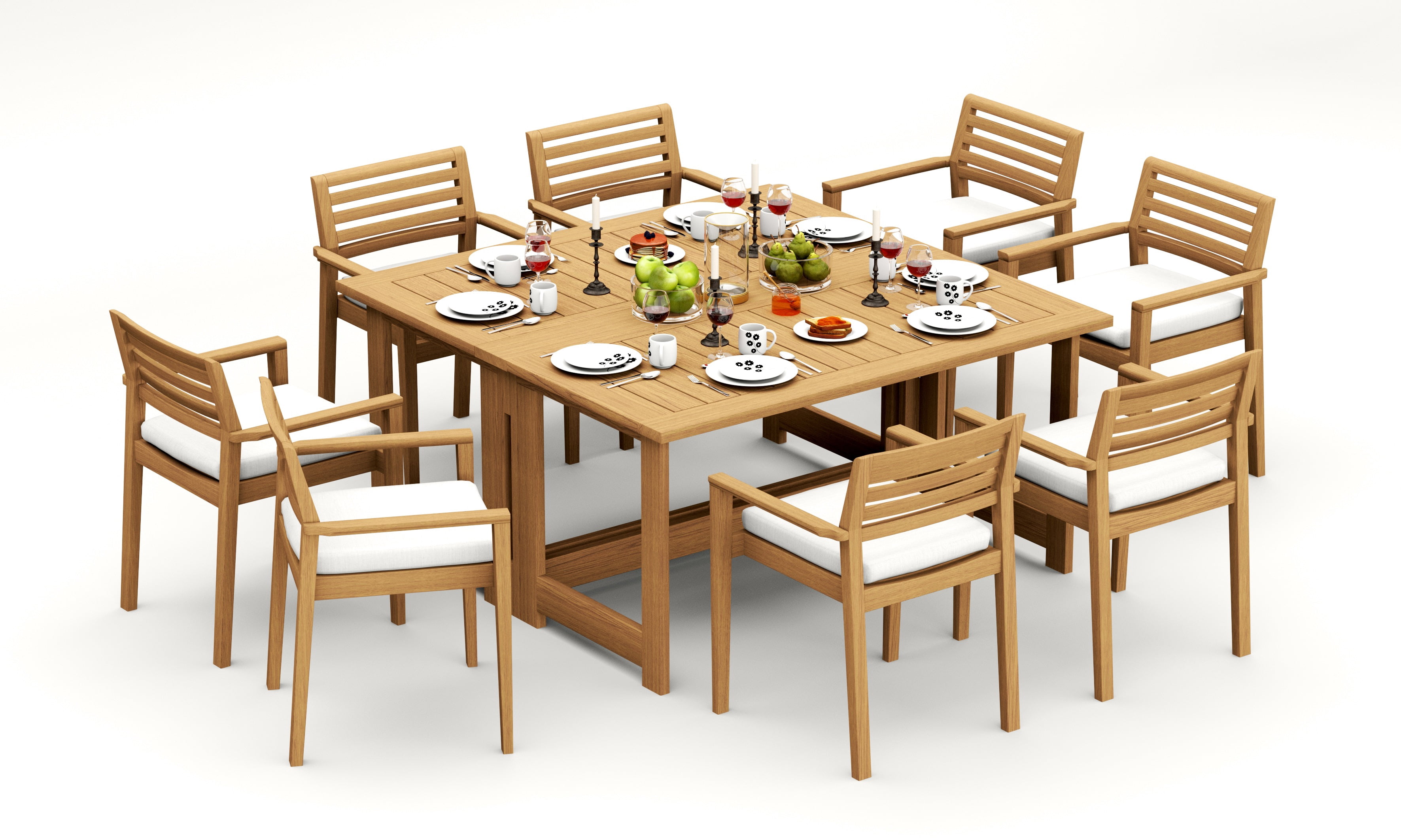 9-Piece Teak Dining Set: 60" Butterfly Folding Table + 8 Montana ...