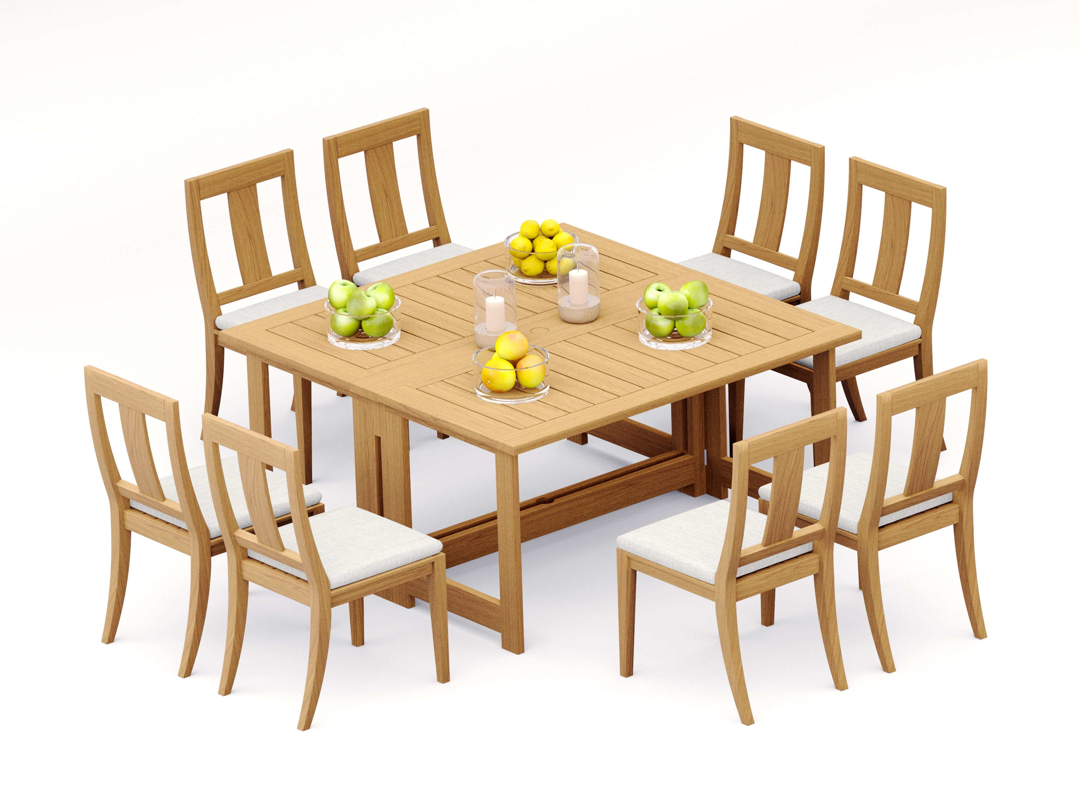 9-Piece Teak Dining Set: 60" Butterfly Folding Table + 8 Osbo Armless ...