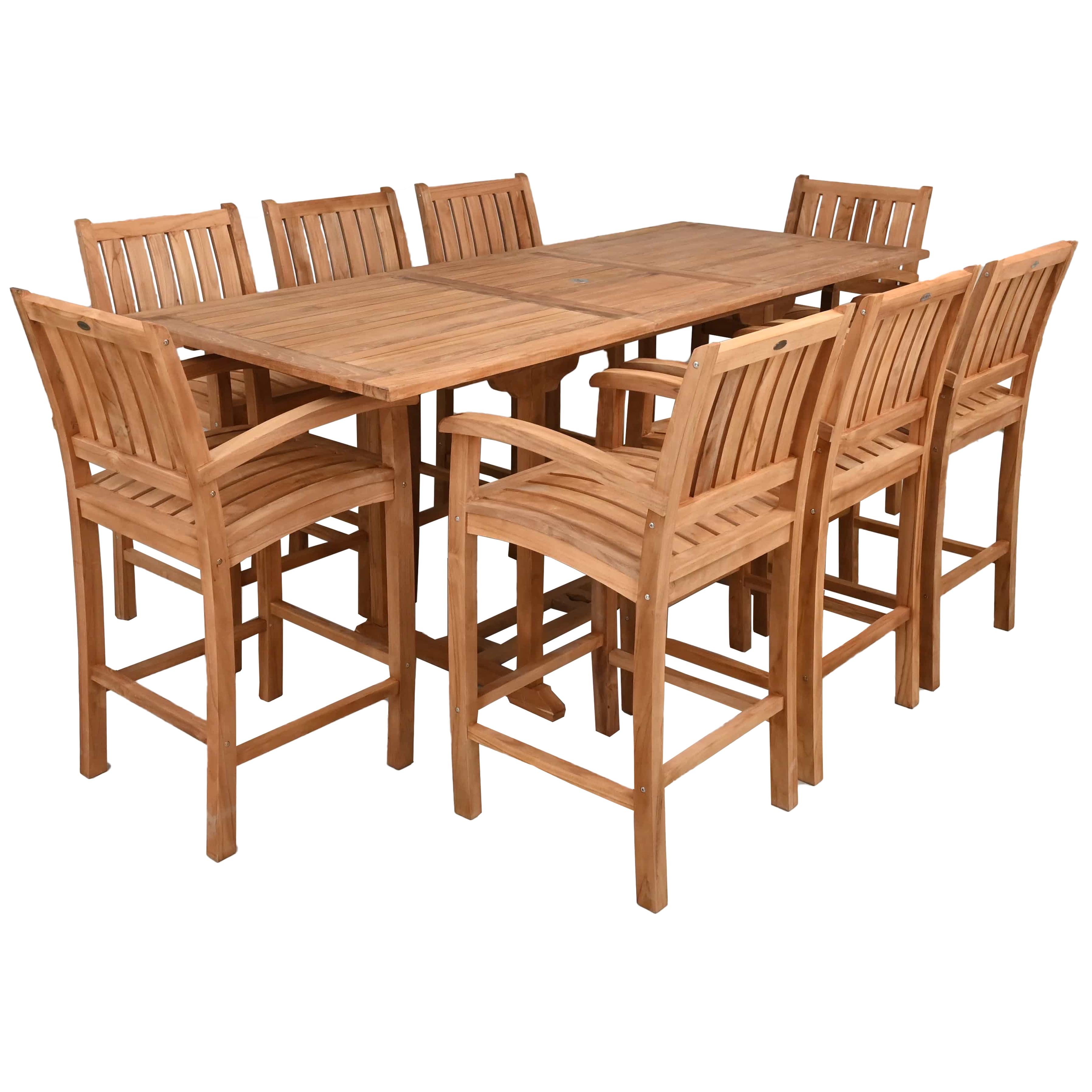 9 Piece Teak Wood Outdoor Patio Bar Set Including Rectangular Extension ...