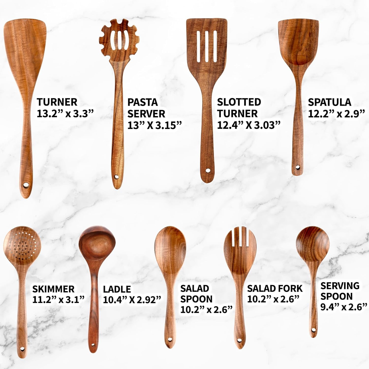 9-Piece Teak Wooden Utensils for Cooking - Smooth Finish Natural Teak ...
