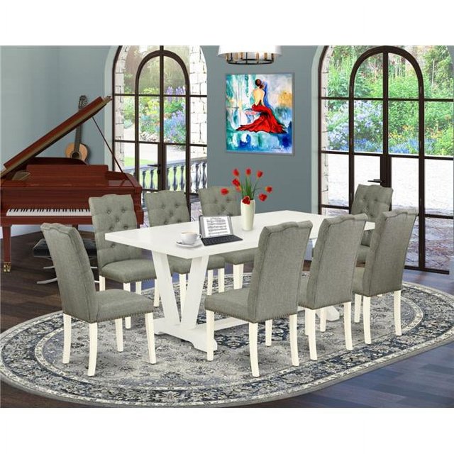 9 Piece V-Style Dining Table Set - Linen White - Walmart.com